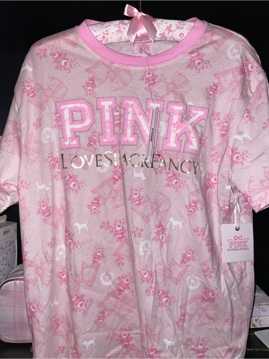 Tops | Pink X Loveshackfancy S Campus Pink Beaux Icons Tee | Poshmark